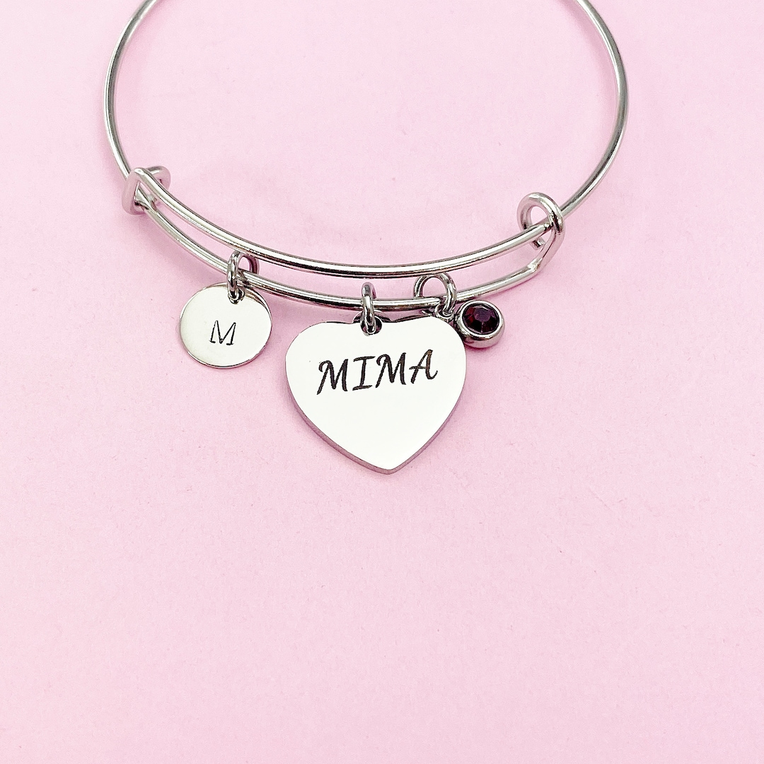 Silver Mima Heart Charm Bracelet, Stainless Steel, Mother's Day Gift ...
