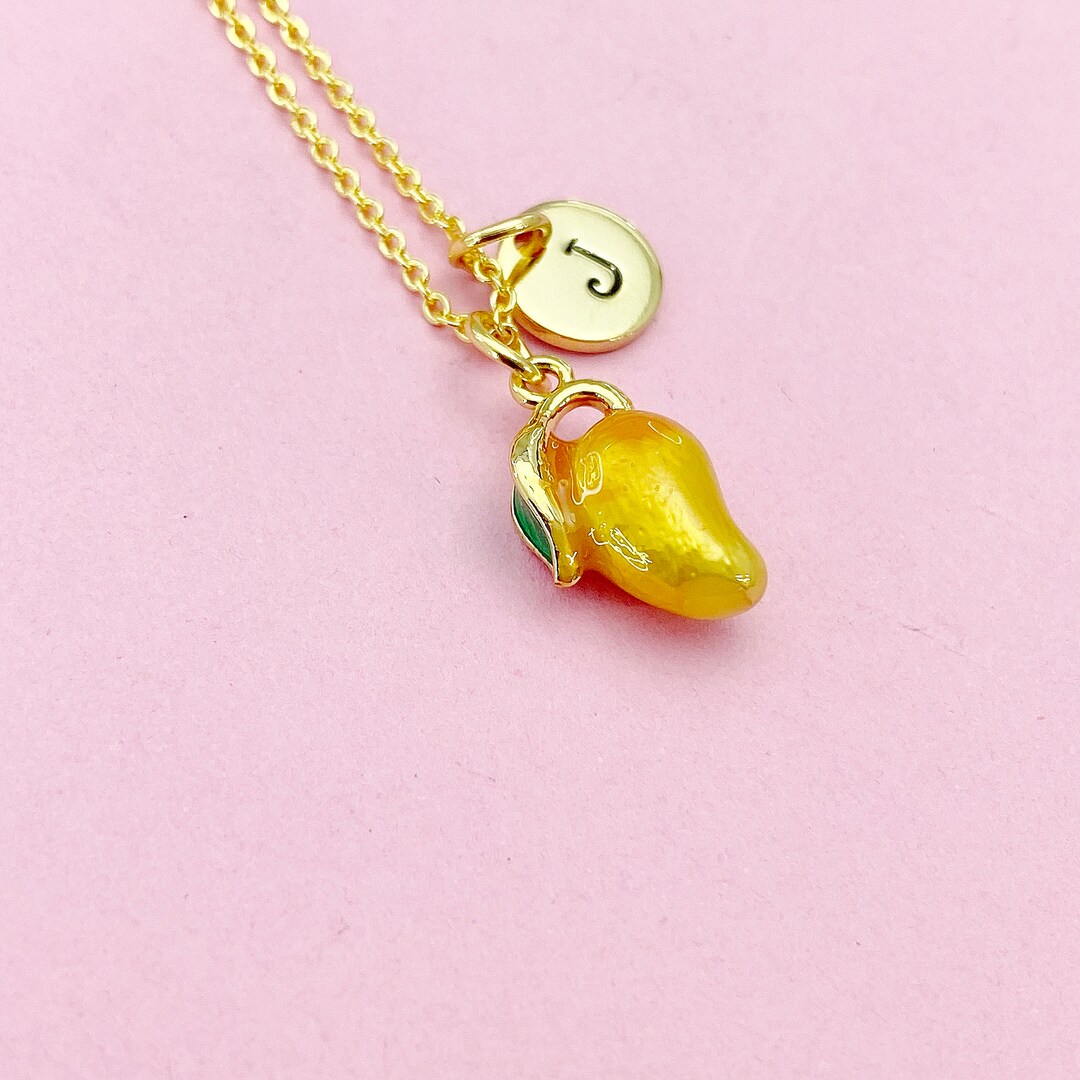 Mangoes Necklace, Gold Mangoes Tropical Fruit Necklace, Birthday Gift ...
