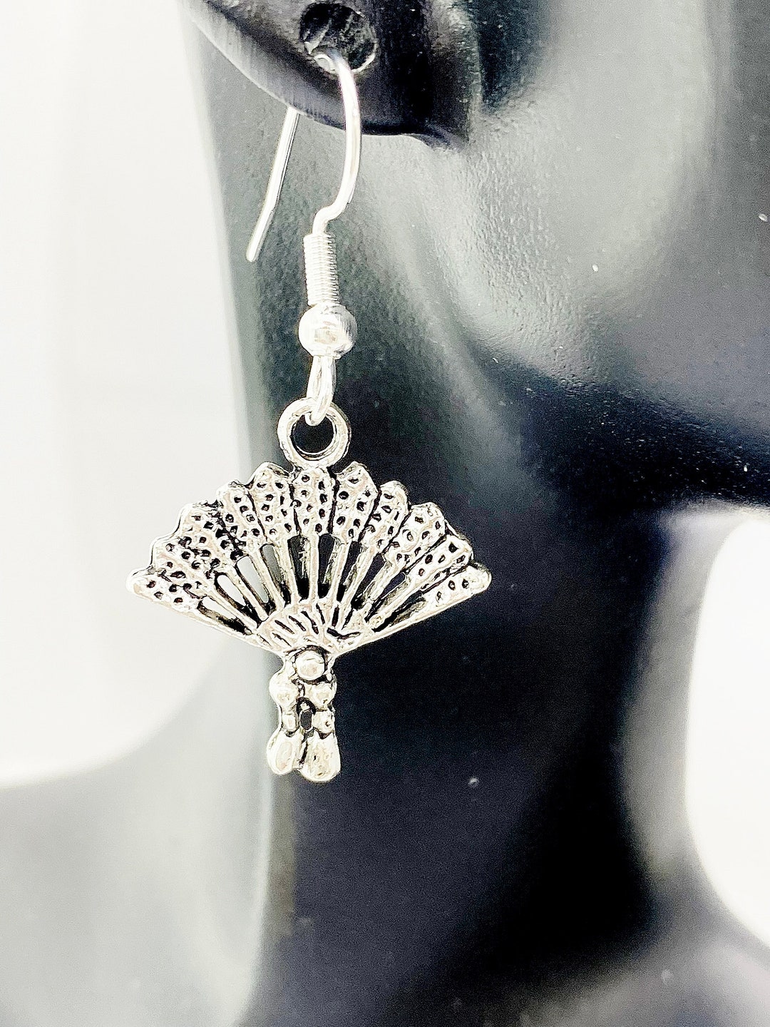 Fan Earrings, Vintage Chinese Hand Fan Charm Jewelry, Birthday Gift ...