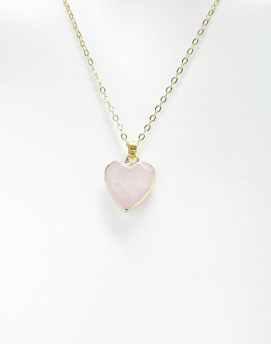 Rose Quartz Necklace, Gold Heart Natural Rose Quartz Necklace, Gemstone ...