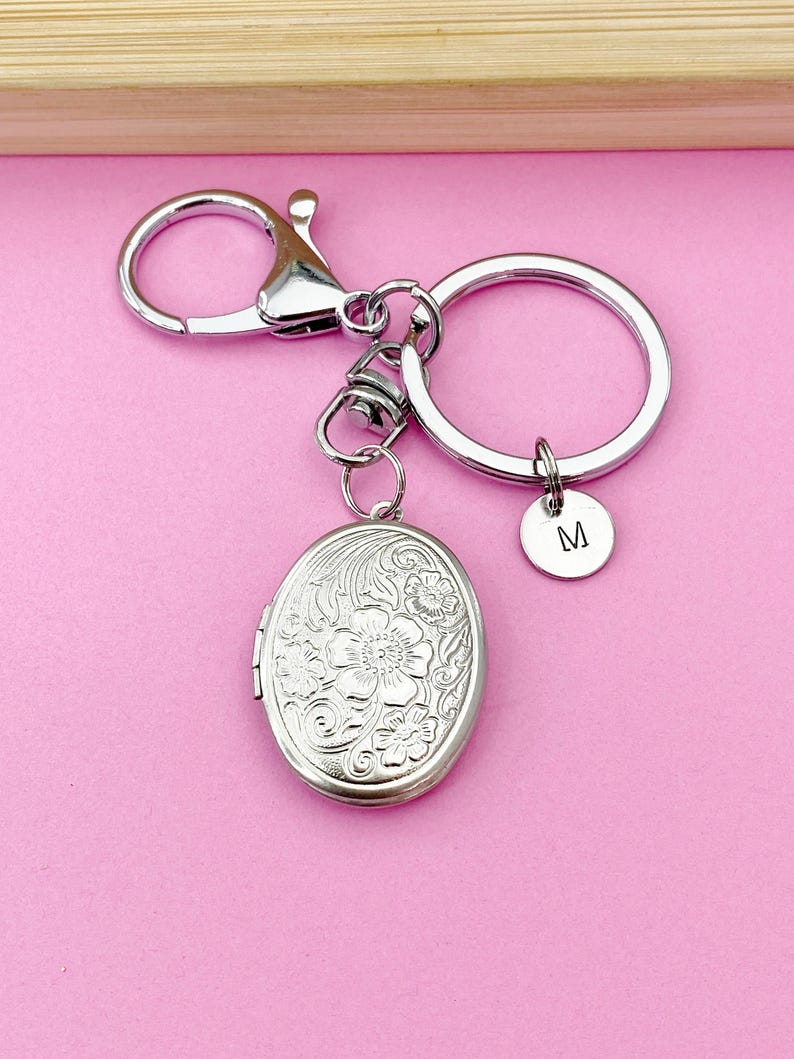 Flower Locket Keychain, Keepsake Photo Frame, Stainless Steel Flower ...