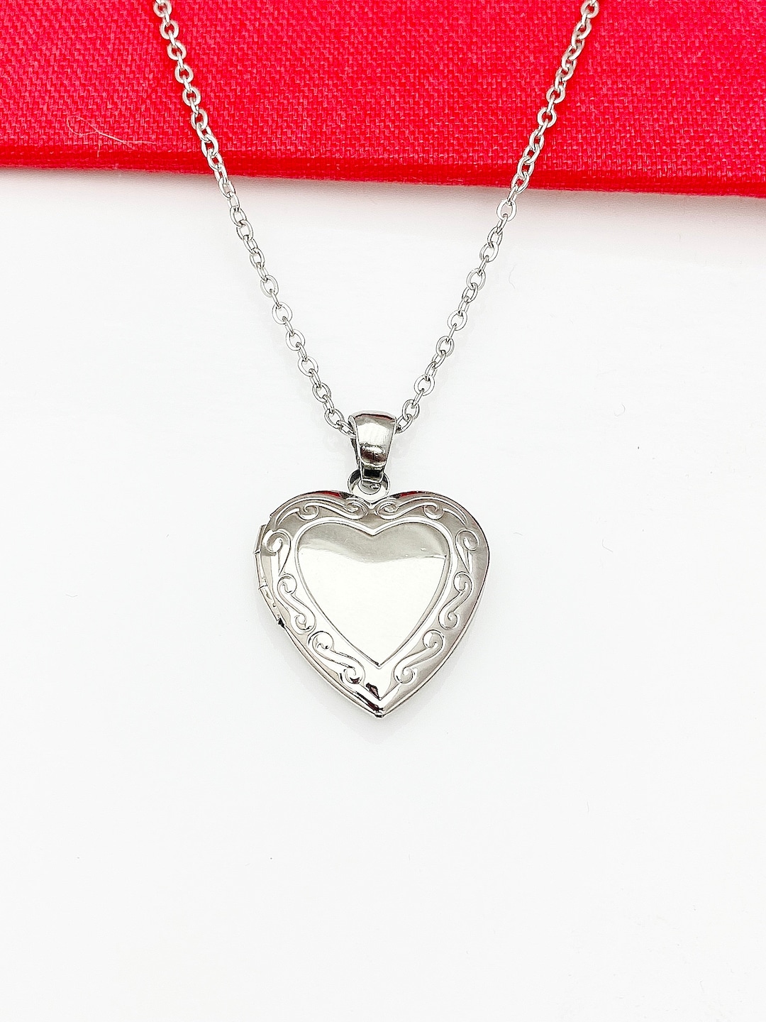 Stainless Steel Heart Locket Pendant Necklace, Love Necklace, Keepsake ...