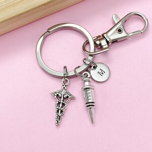 Silver Medical Syringe Caduceus Charm Keychain, Gifts for Medical ...