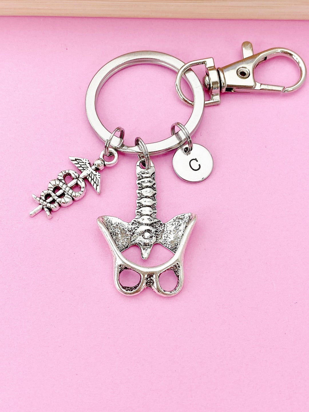 Silver Anatomy Pelvis Bone Caduceus Charm Keychain, Doctor Nurse ...