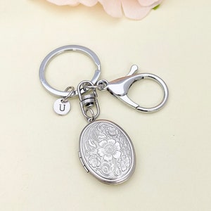 Flower Locket Keychain, Keepsake Photo Frame, Stainless Steel Flower ...