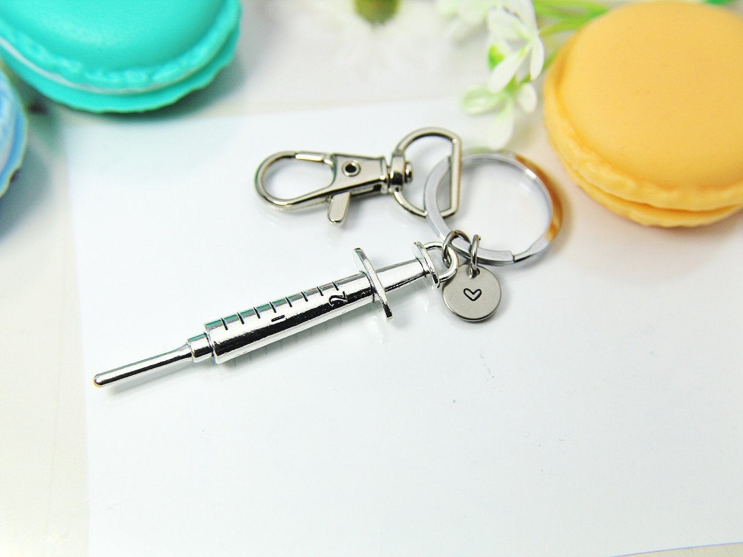 Silver Medical Syringe Charm Keychain, Best Birthday Christmas Unique ...