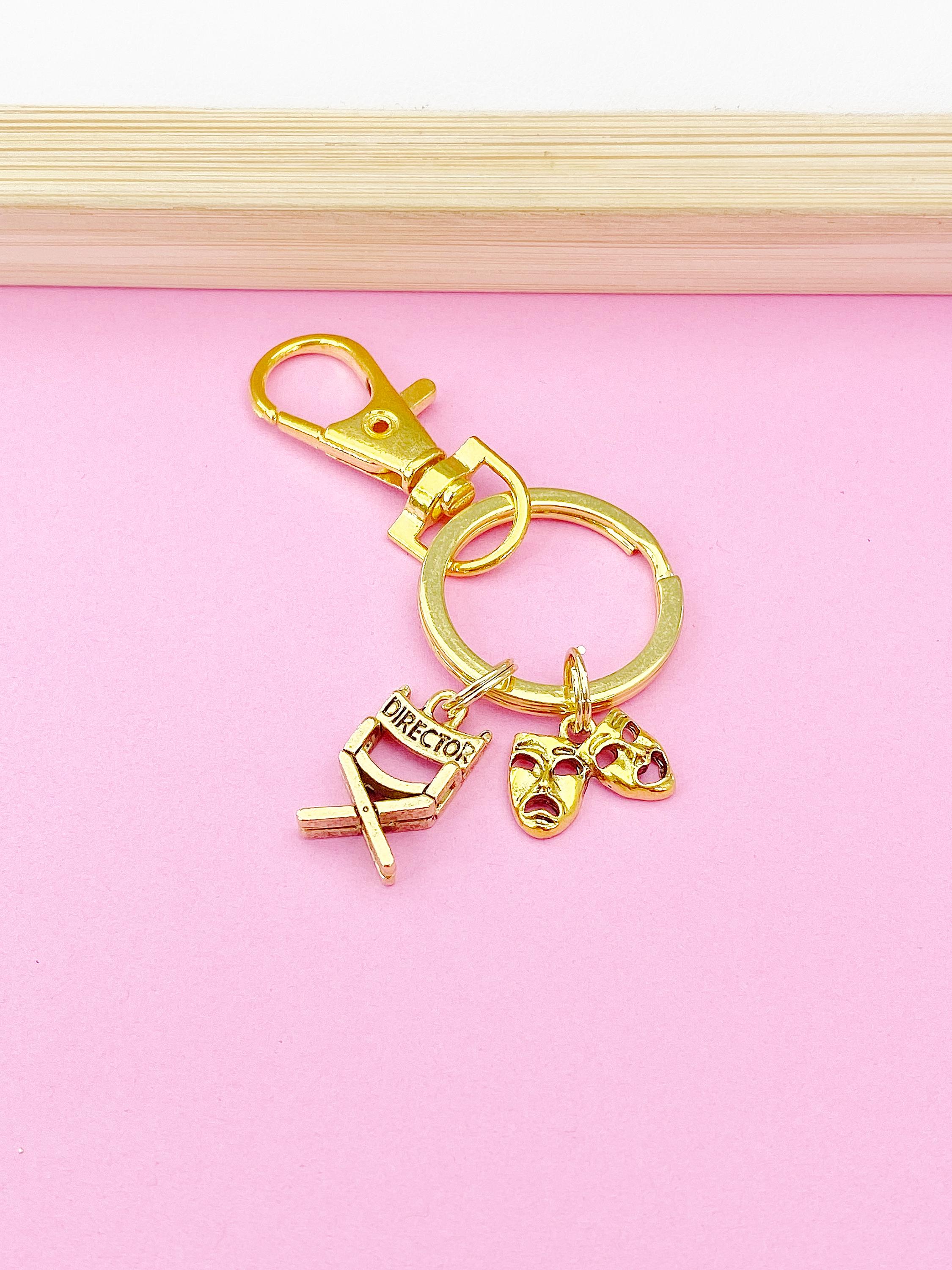 Gold Director Chair Drama Mask Charm Keychain, Theater Director Charm ...