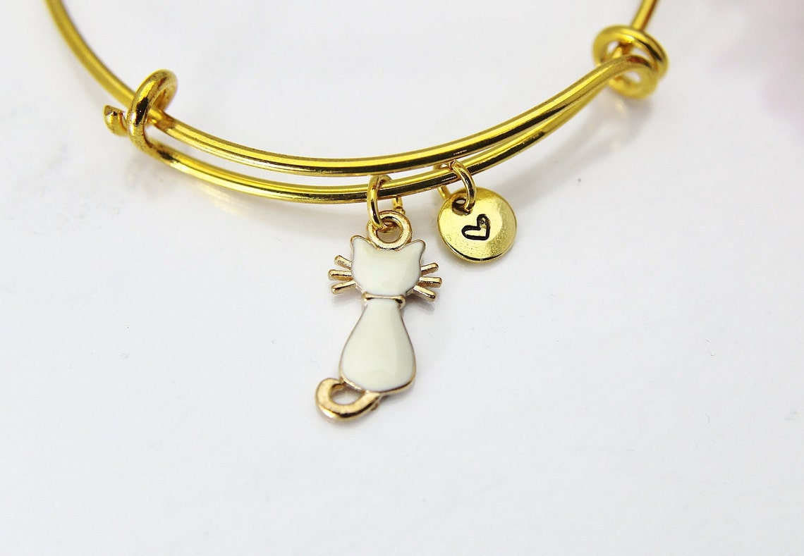 Gold Cat Charm Bangle Cat Bracelet Cat Charm Animal Charm | Etsy