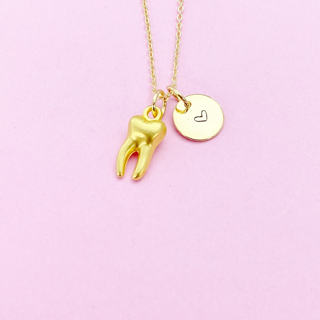 Gold Molar Tooth Charm Necklace, Dentist Dental Jewelry Gifts, N5351 - Etsy