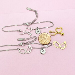Stethoscope Heart Bracelet, Personalized Initial Charm, Medical Gift - Etsy