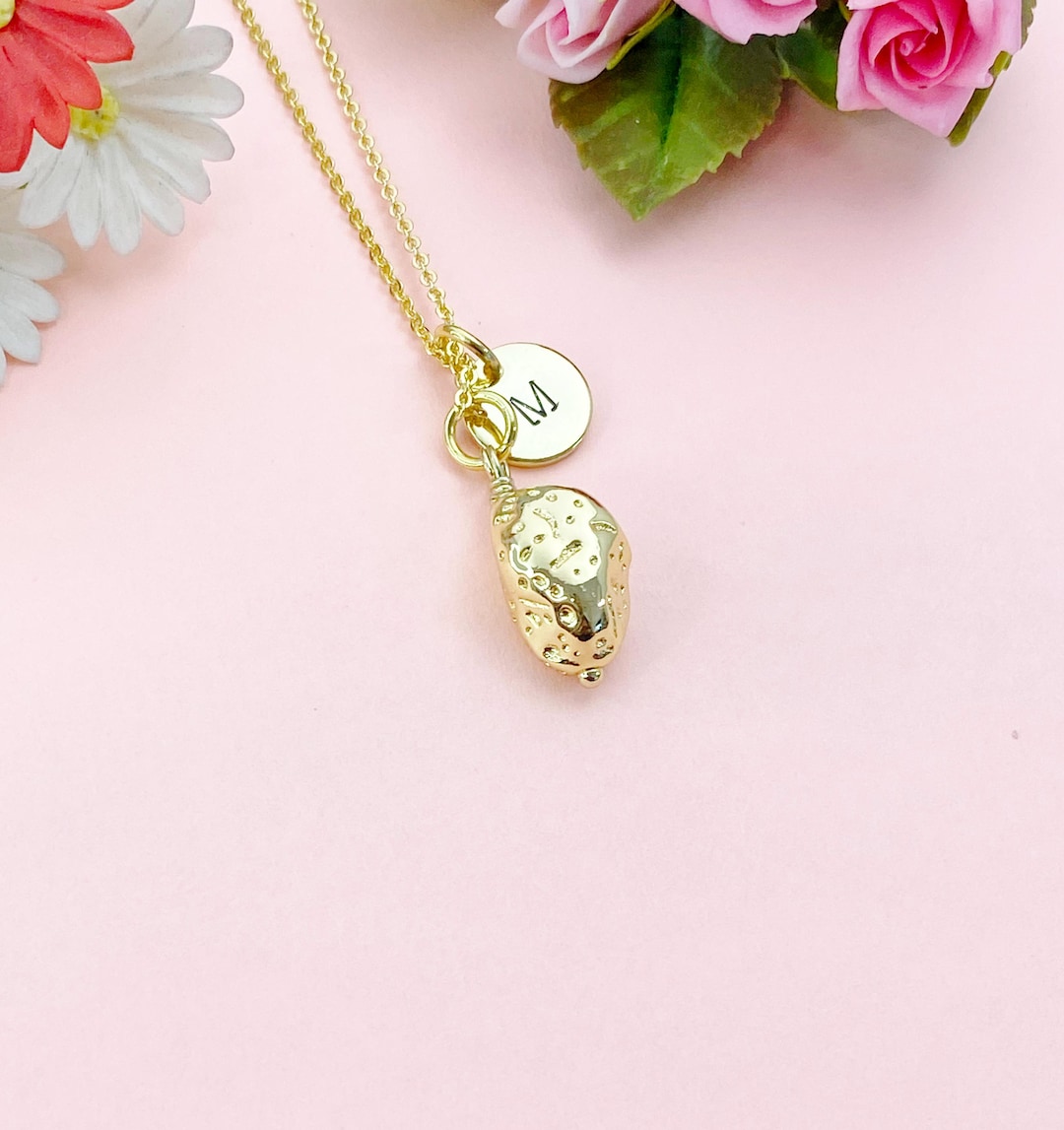 Gold Potato Charm Necklace – Initial Pendant, Food Lover Jewelry - Etsy