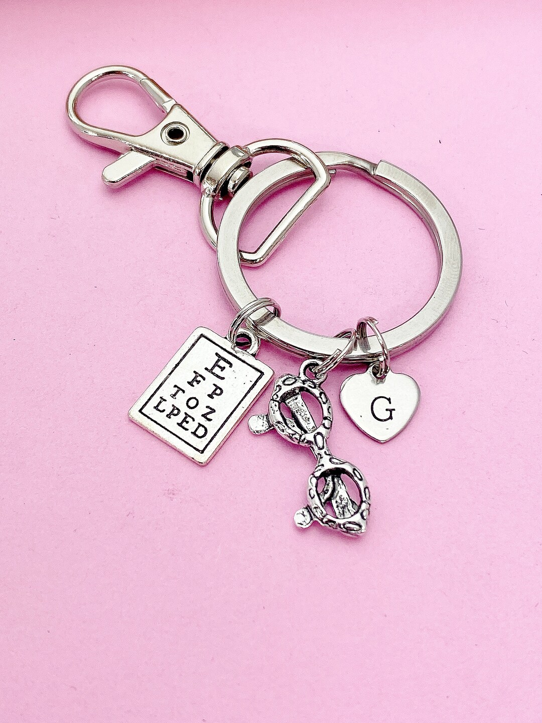 Ophthalmologist Keychain in Silver, Reading Glasses Eye Chart Glasses ...