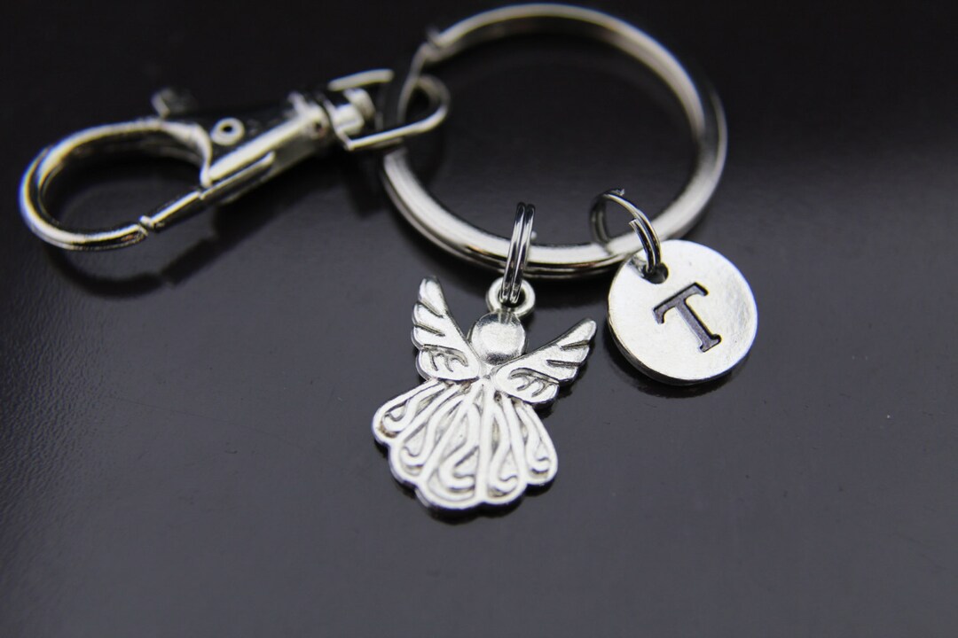 Guardian Angel Keychain, Silver Guardian Angel Charm Keychain, Angel ...