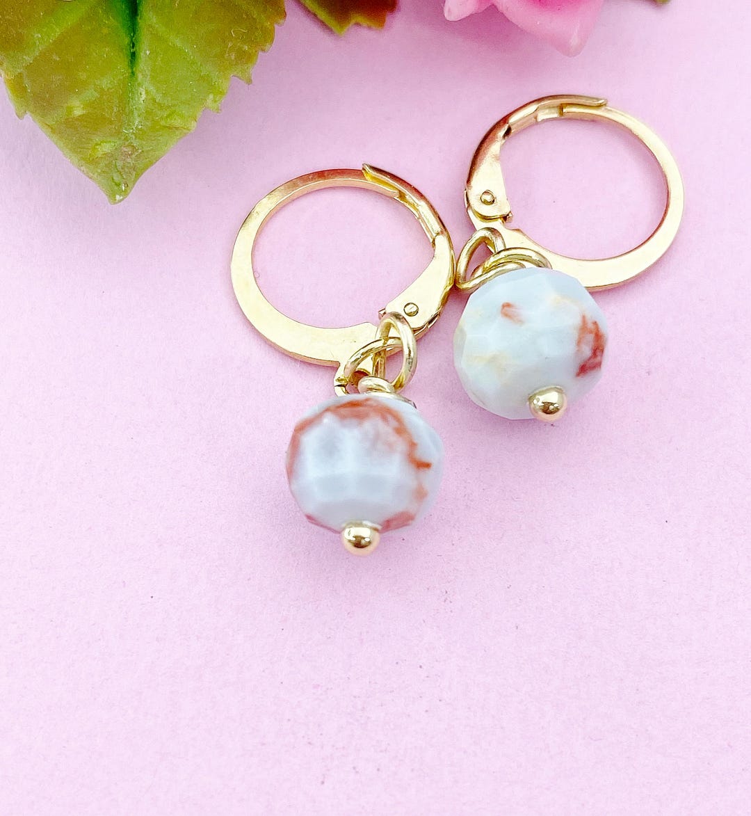 Shoushan Stone Gold Charm Earrings, Synthetic Shoushan Stone, N6326E - Etsy