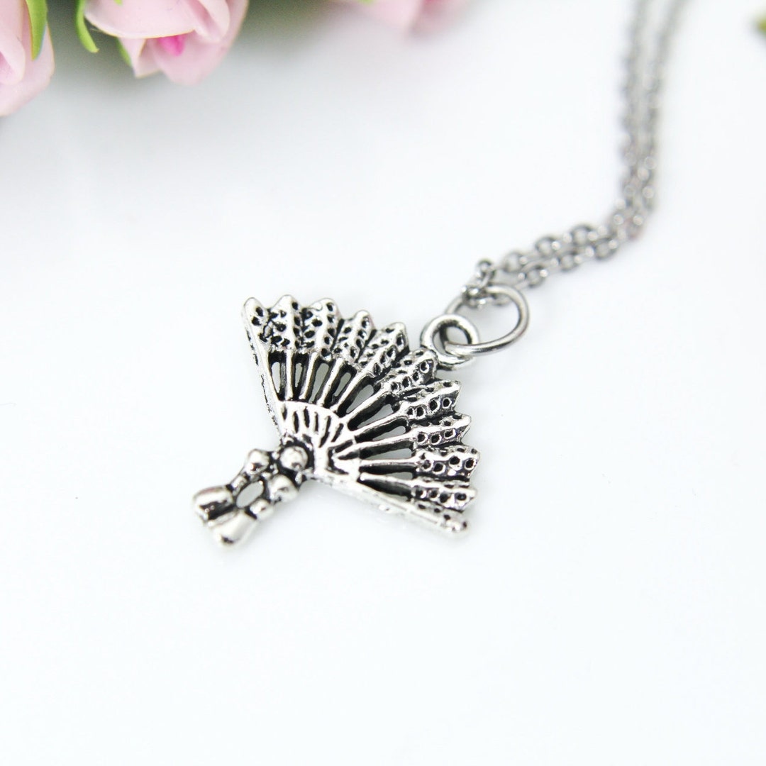 Fan Necklace, Silver Japanese Fan Charm Necklace, Fan Charm, Hand Fan ...