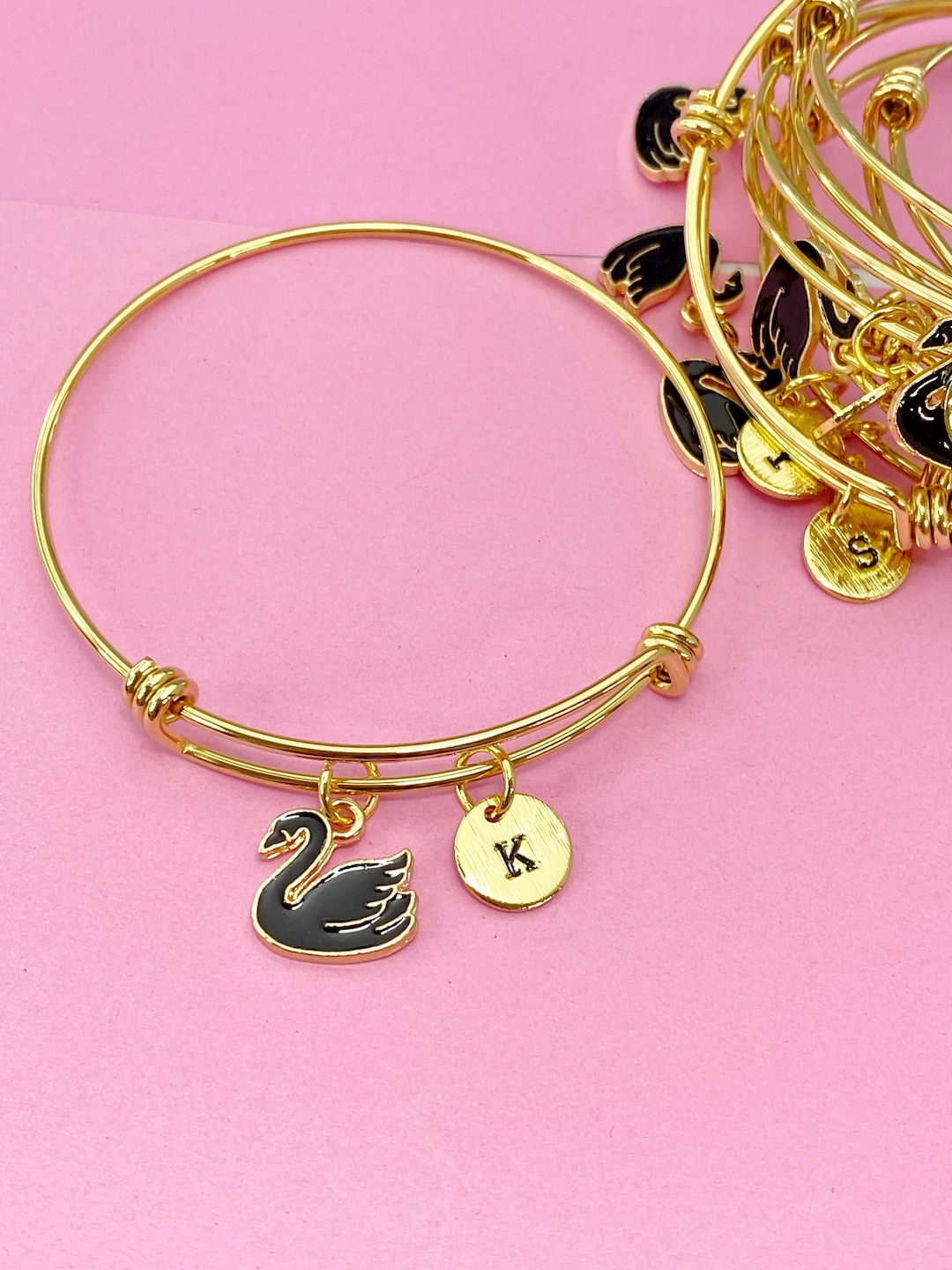 Gold Swan Charm Bracelet, Black Big Bird Swan Charm, N5039 - Etsy