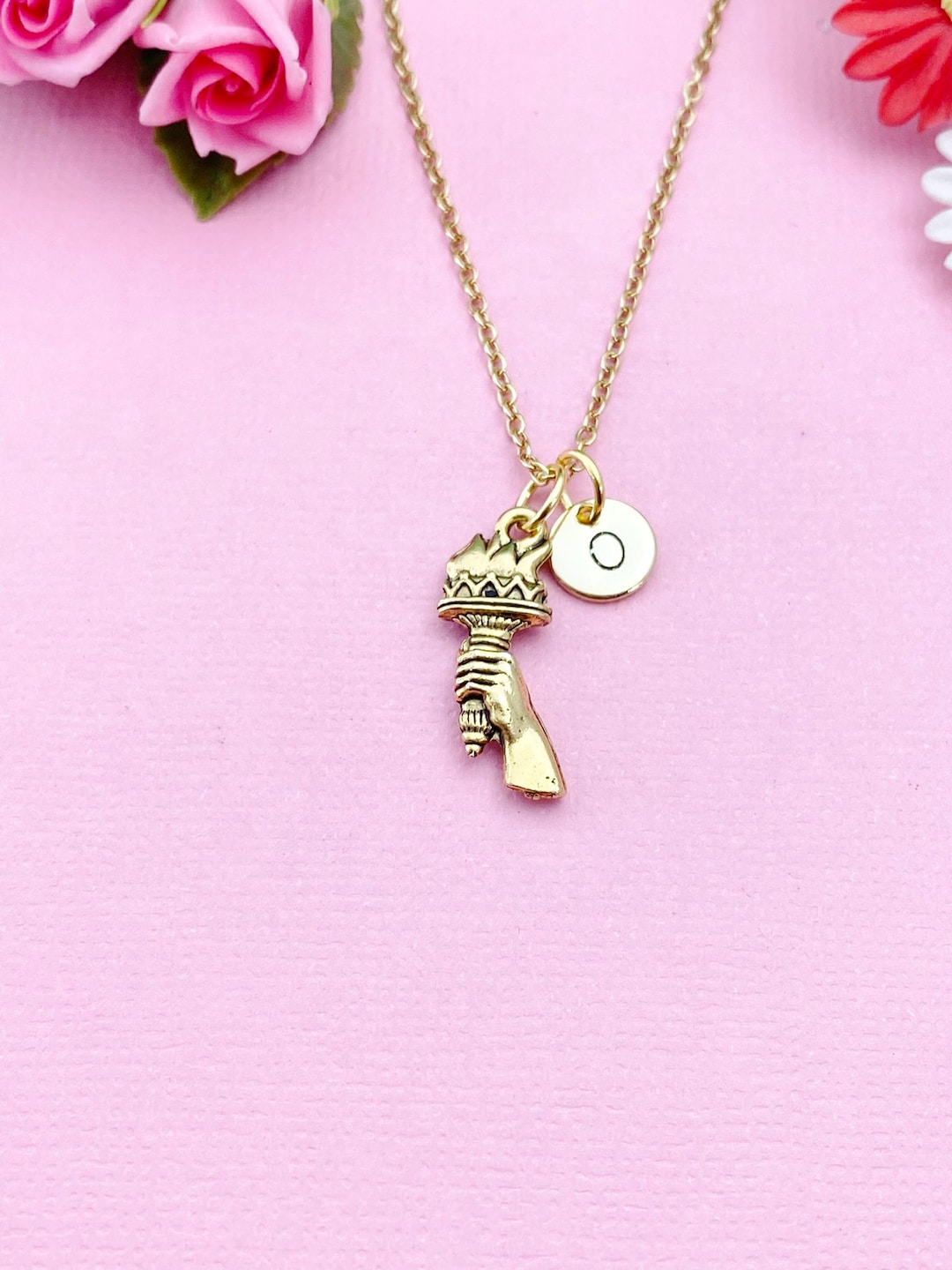 Torch Necklace, Gold Hand With Torch Charm Necklace, Torch Charm ...