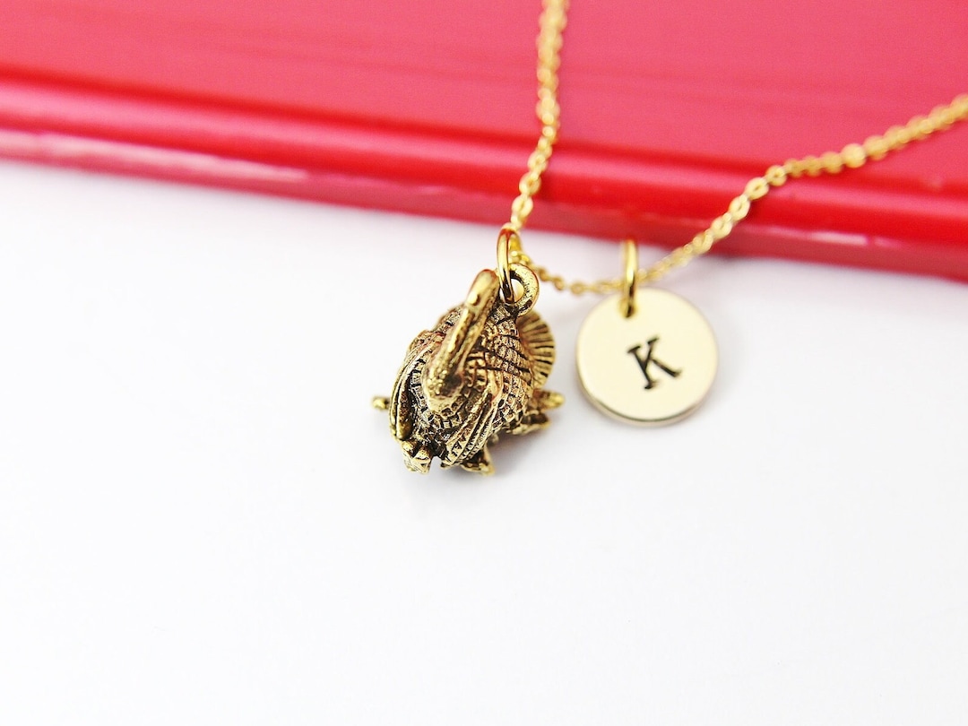 Turkey Necklace, Gold Turkey Bird Thanksgiving Dining Food Necklace ...