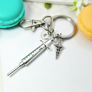 Silver Medical Syringe Caduceus Charm Keychain, Best Birthday Christmas ...