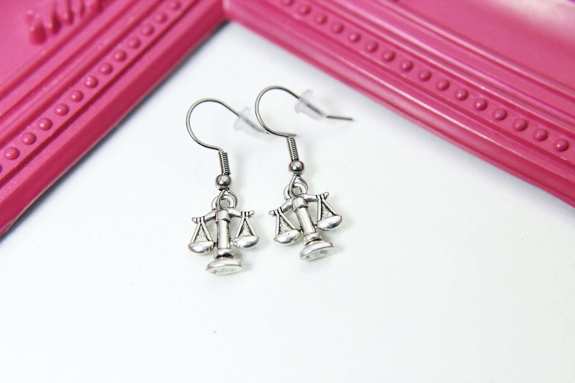 Silver Scale of Justice Charm Earrings Best Birthday | Etsy