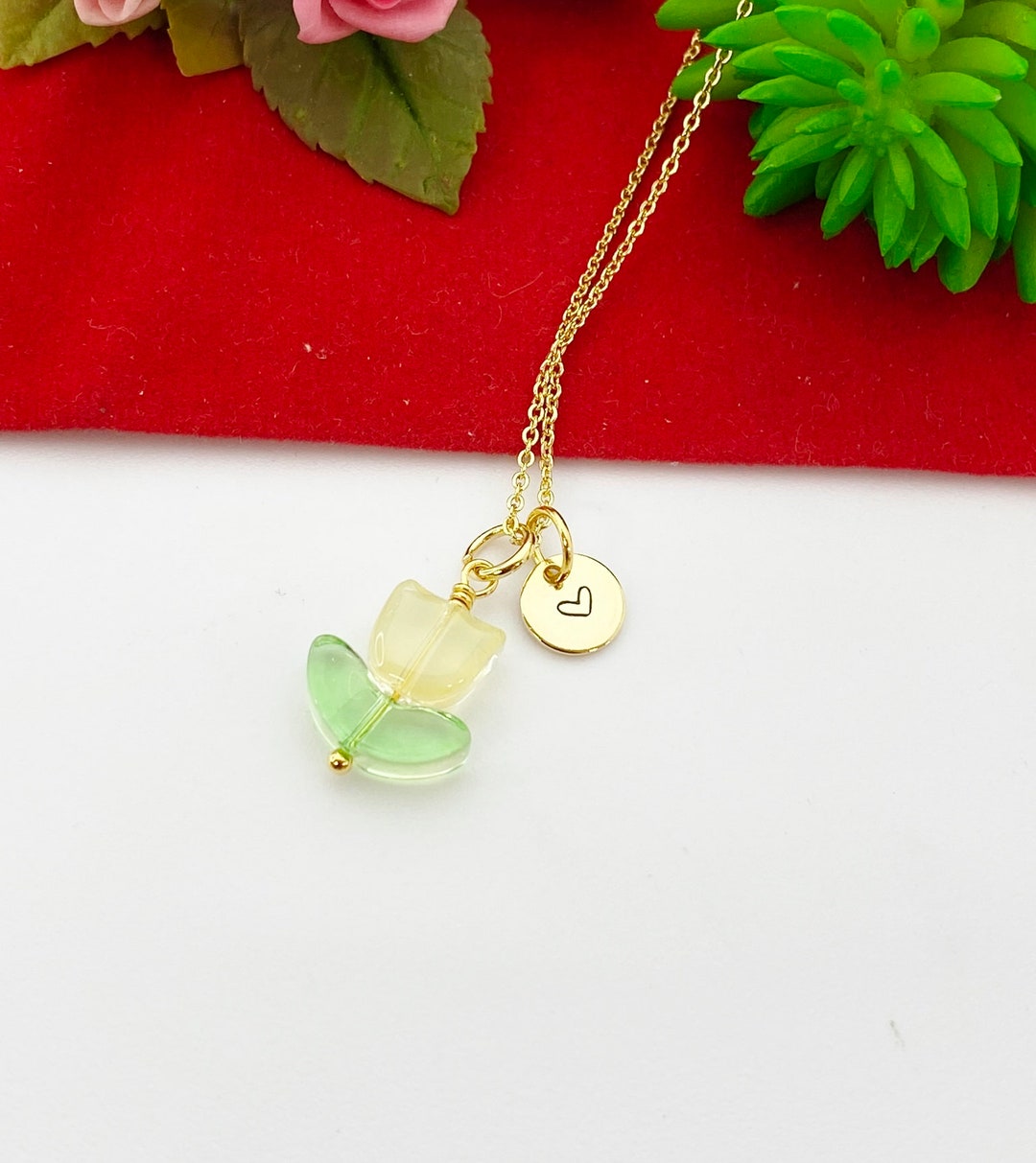 Gold Yellow Tulip Necklace, Tulip Charm, Gardening Gifts, Personized ...