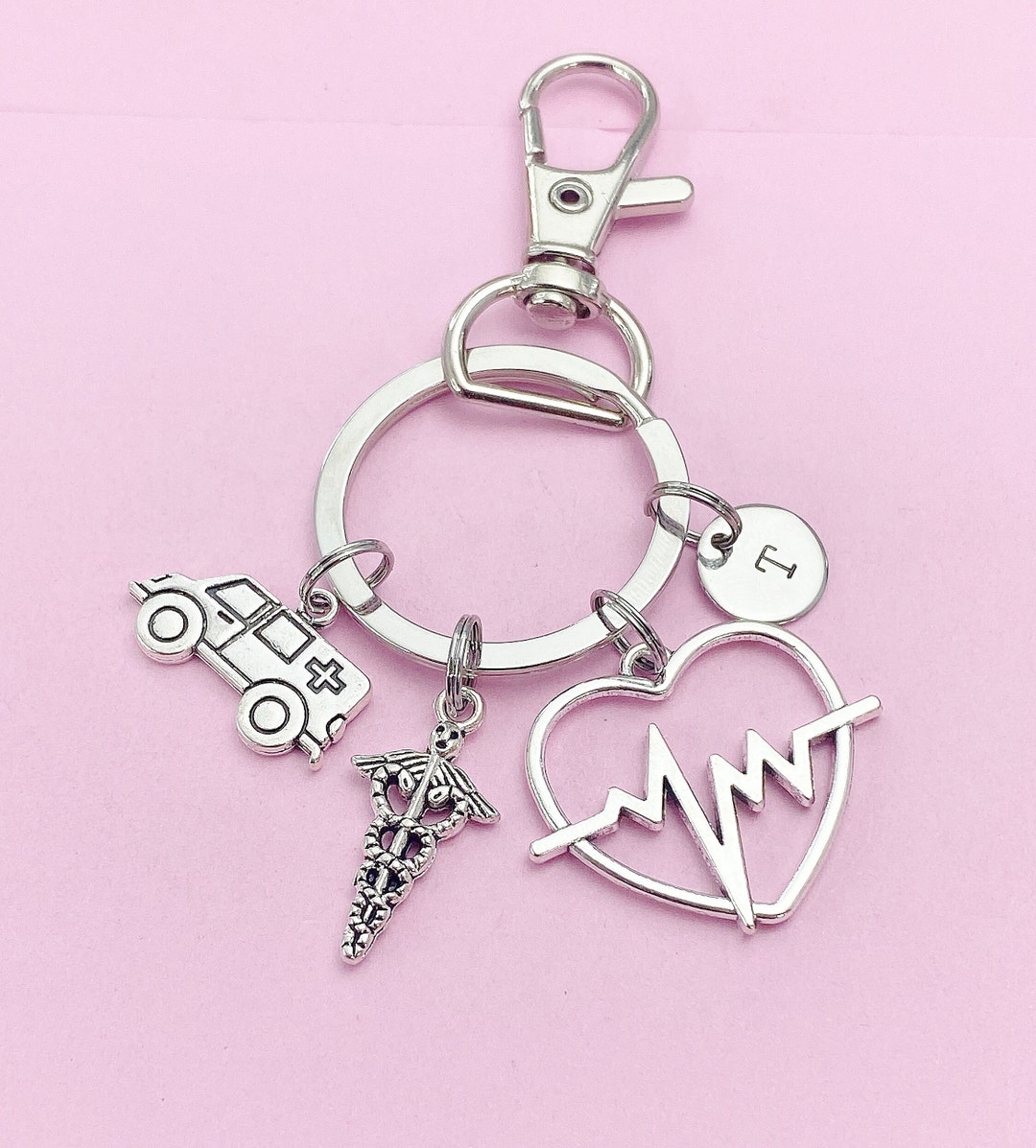 Ambulance Caduceus Heartbeat Charm Keychain, N1981 - Etsy