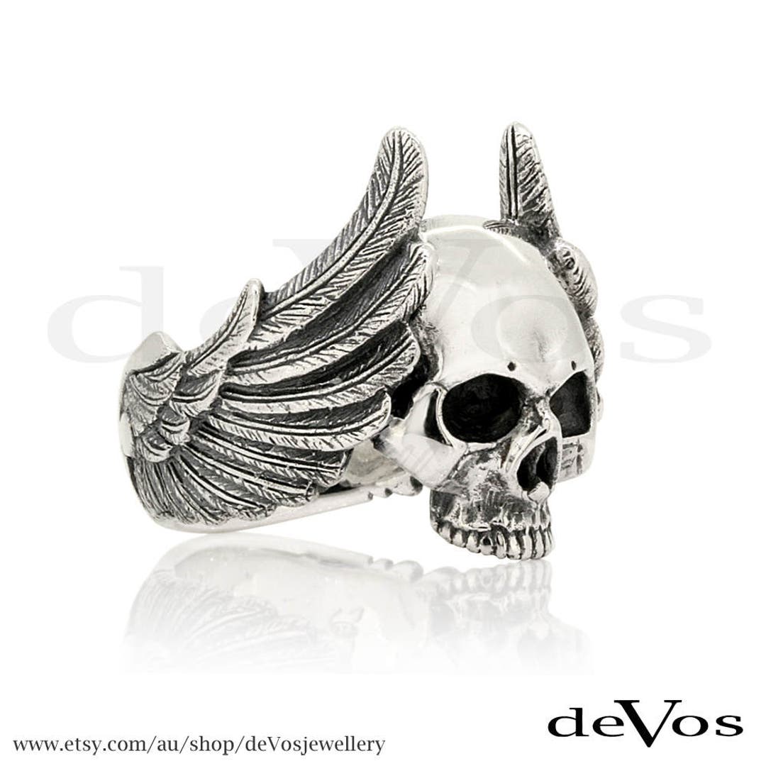 Skull Ring Winged Skull Ring V2 - Etsy