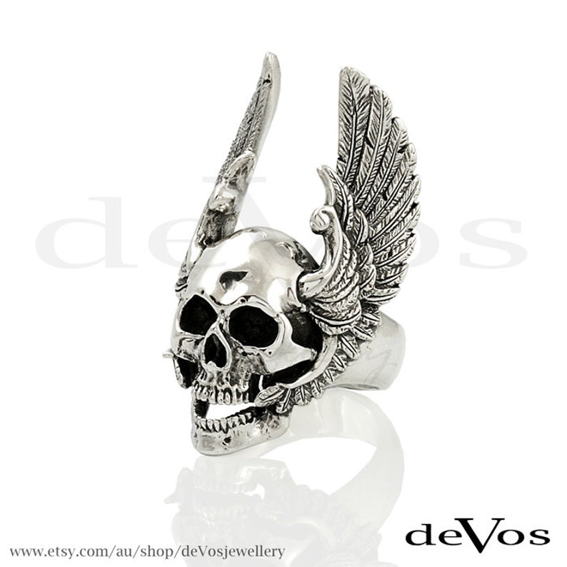 Skull Ring Winged Skull Ring - Etsy