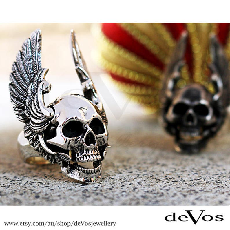 Skull Ring Winged Skull Ring - Etsy