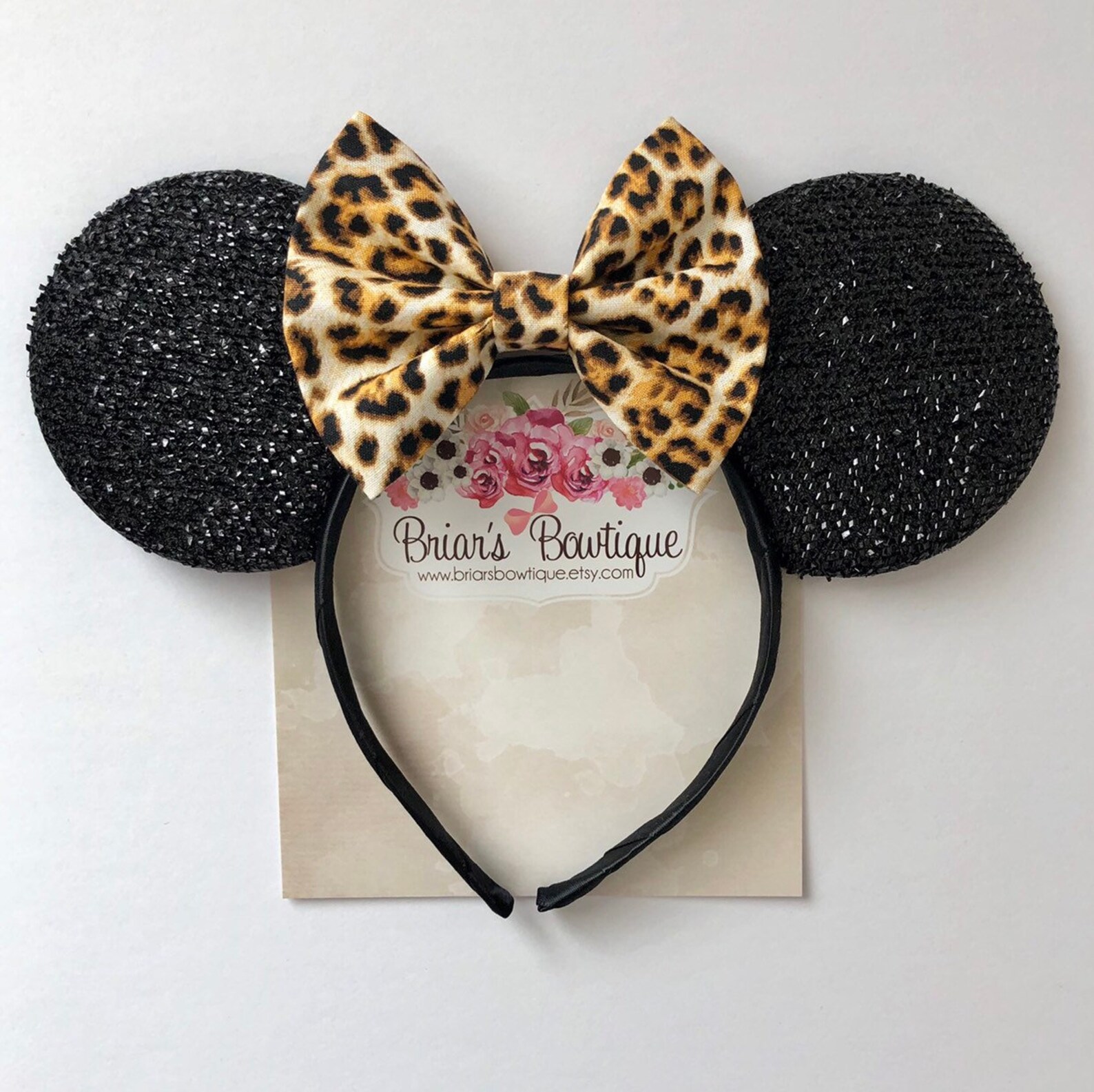 Leopard Print Minnie Mouse Ears Leopard Print Bow on Black | Etsy