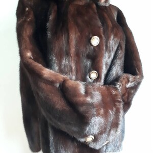 60s Short Jacket, Real Dark Brown Mink Fur Coat Button Detail. Short ...
