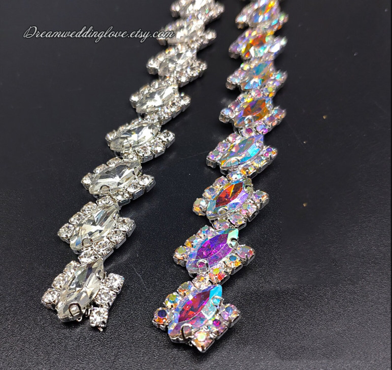 Thin High Quality Rhinestone Trim by the Yard AB Clear - Etsy