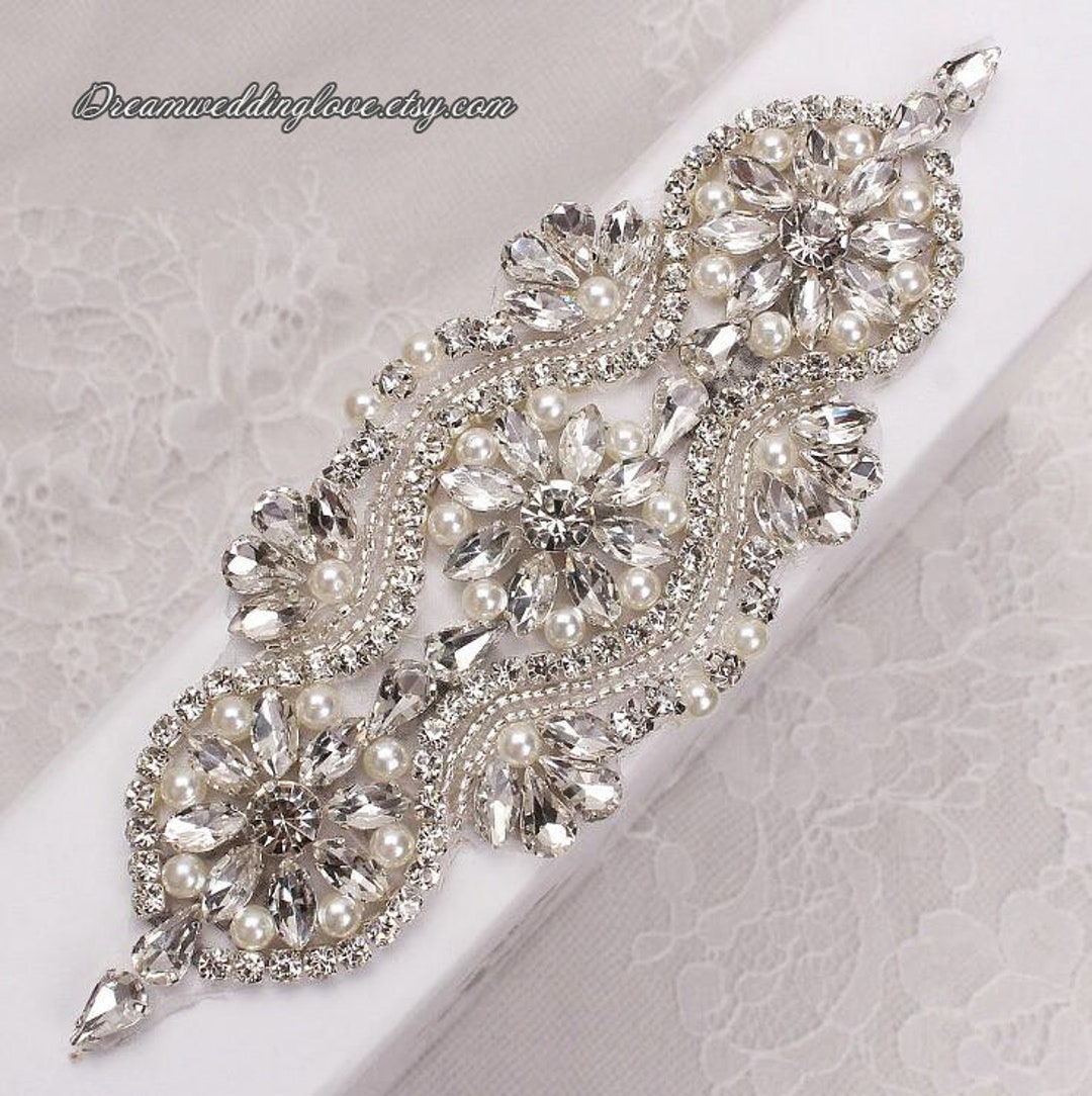 Rhinestones Applique Vintage Bridal Applique for Dress Sash - Etsy