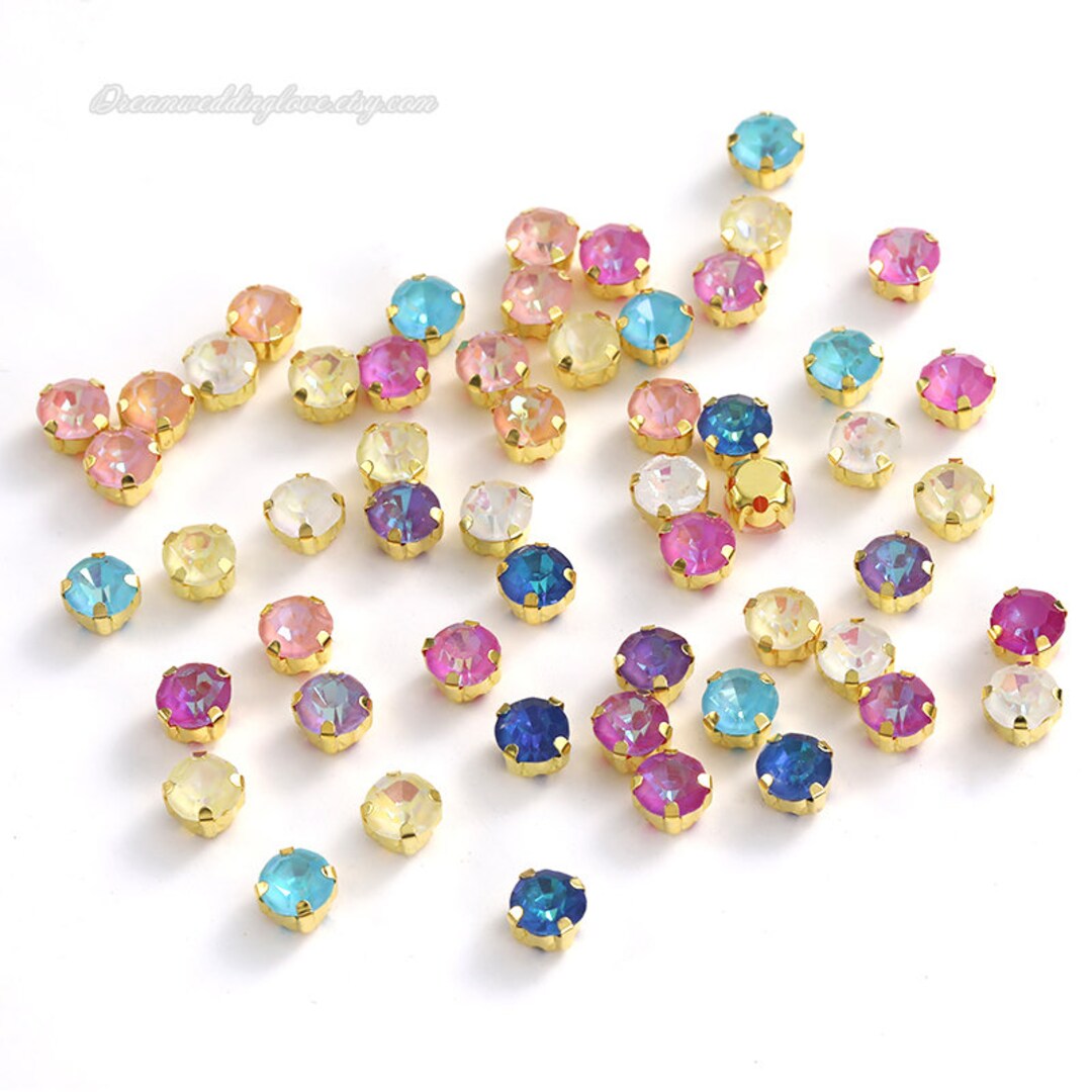4mm/6mm Opalescent Chaton Montees Rhinestones Sliver/gold Set-- Pink ...