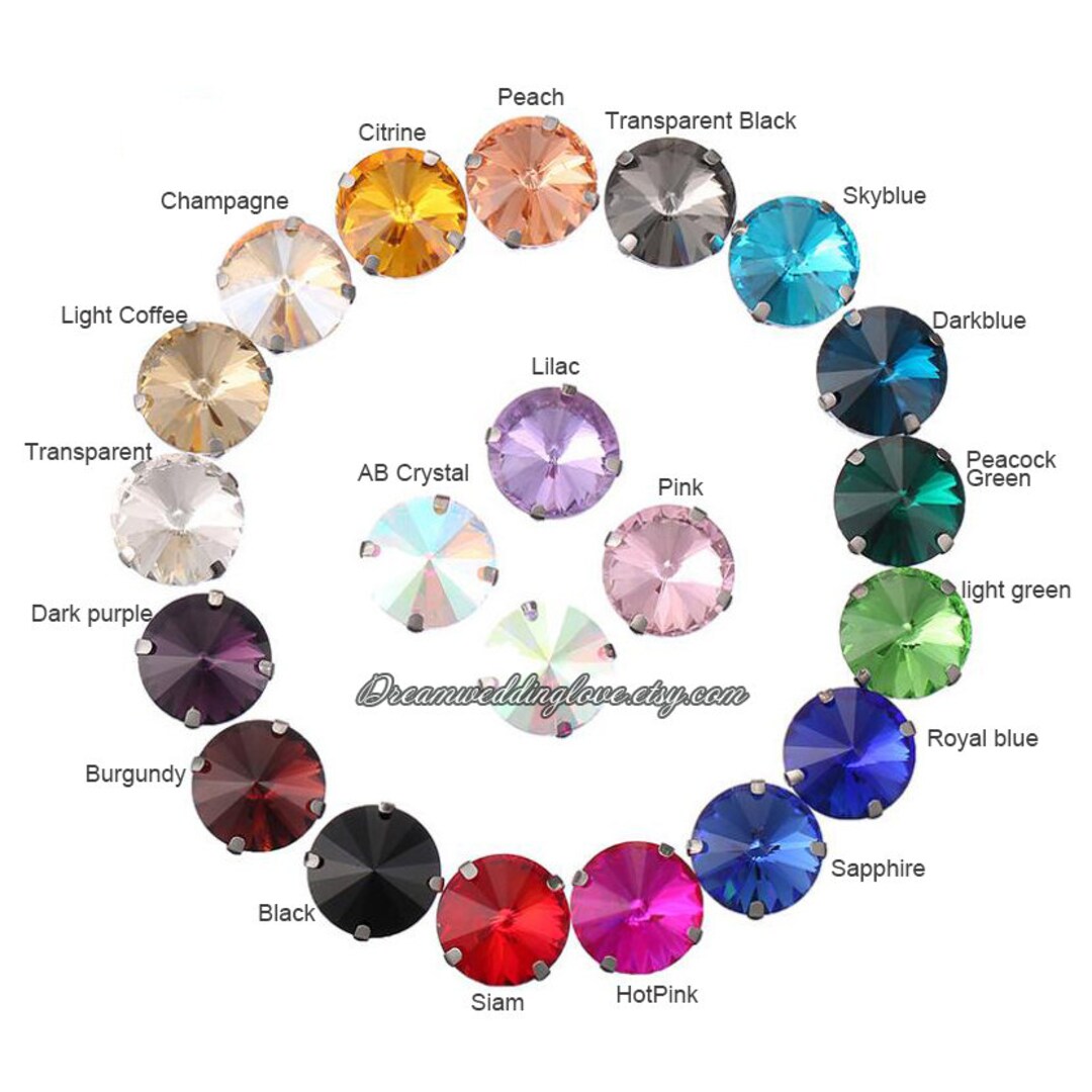 Rivoli Sew on Crystal 8mm 10mm 12mm Round Rhinestones Silvery Setting ...