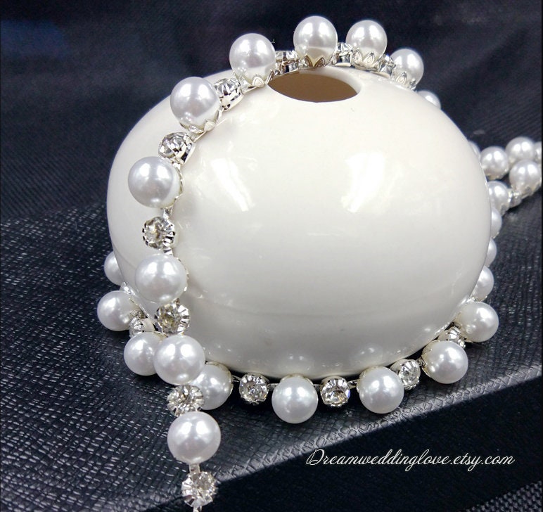 Crystal rhinestone beaded pearls trim1/2Yard Pearl Rhinestone | Etsy