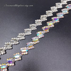 Thin High Quality Rhinestone Trim by the Yard, AB Clear Crystal Trim ...