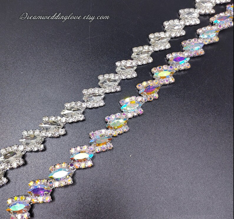 Thin High Quality Rhinestone Trim by the Yard AB Clear | Etsy