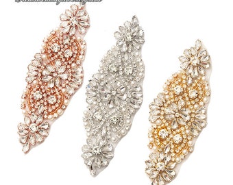 Pearl Rhinestone Bridal Applique Gold Crystal Bead Applique | Etsy