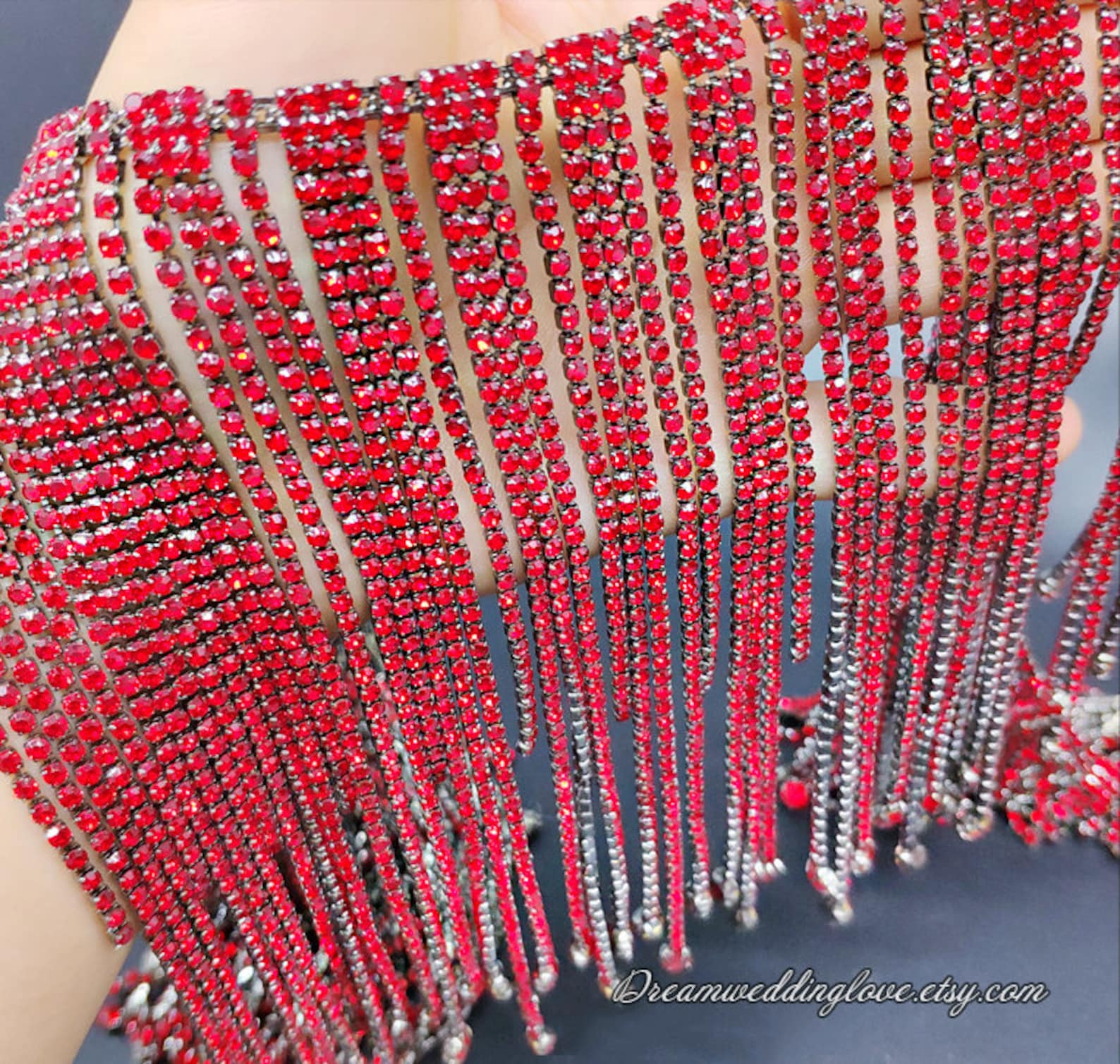 Red Rhinestone Trim Red Crystal Gunmetal Set Applique Long - Etsy