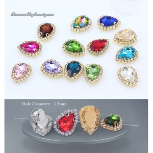 Teardrop Crystal BUTTON in Gold Color Setting 10x14mm 13x18mm Sew on ...