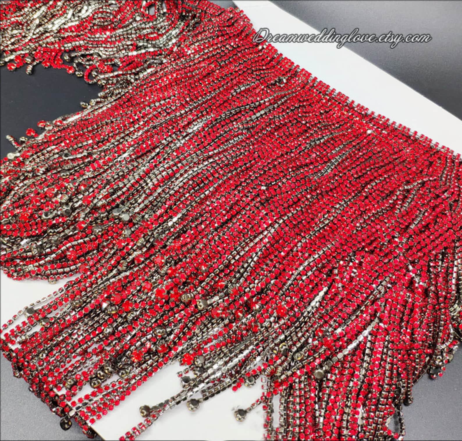 Red Rhinestone Trim Red Crystal Gunmetal Set Applique Long - Etsy