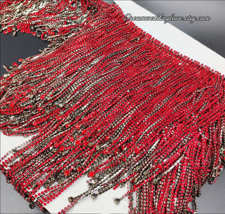 Red Rhinestone Trim Red Crystal Gunmetal Set Applique Long - Etsy