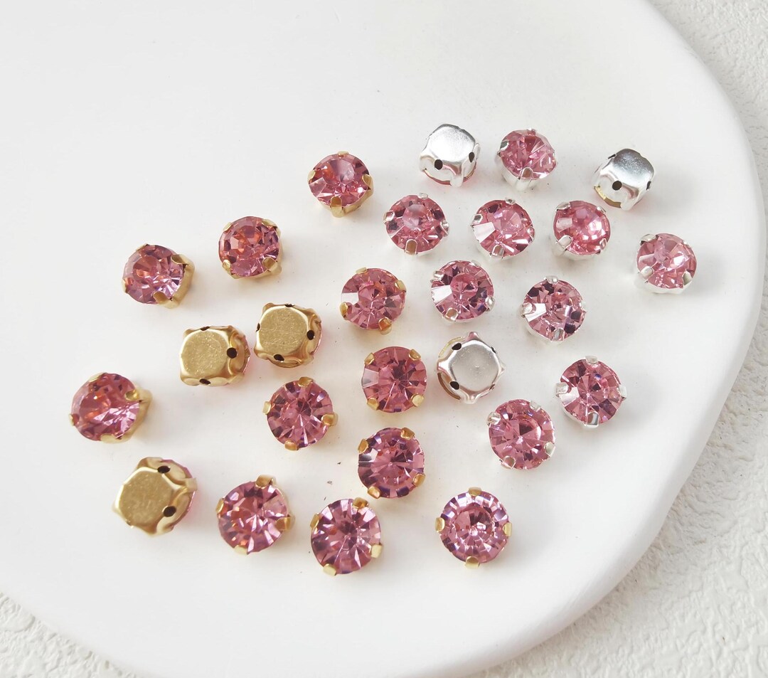 8mm Pink Sew on Chatons Rhinestones Light Rose Crystal in Gold Silver ...