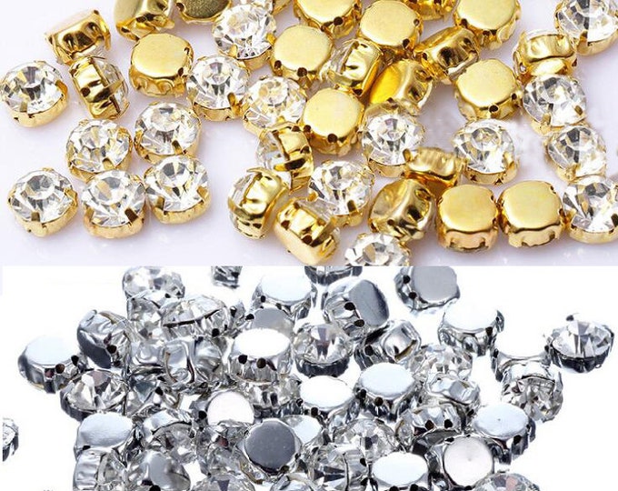 6mm Chaton Montees Rhinestones Gold Set Sew on Glass Crystal - Etsy