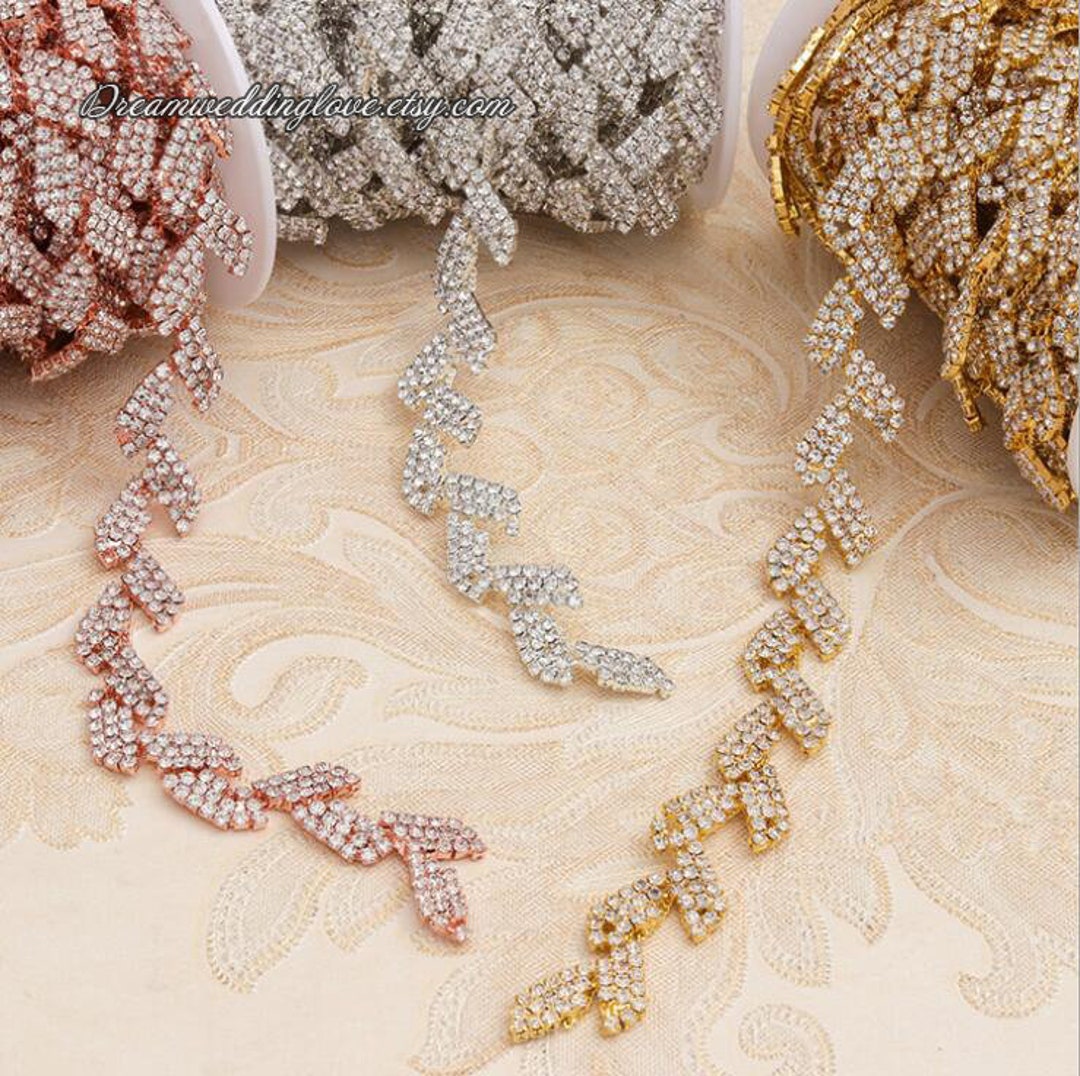 Leaf Rhinestone Trim,silver Rhinestone Collar Applique, Gold Crystal ...