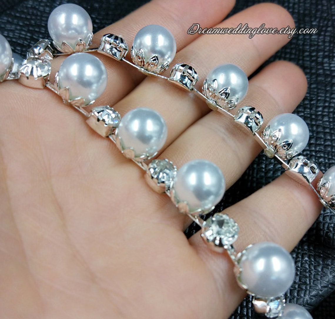 Crystal rhinestone beaded pearls trim1/2Yard Pearl Rhinestone | Etsy