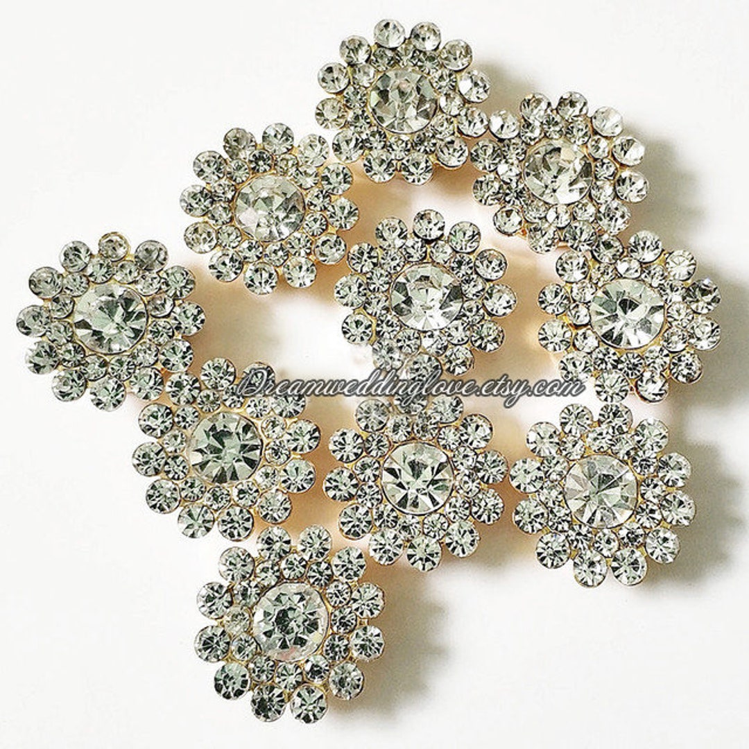 14mm Sunflower Crystal Beads Glod Flatback Set Sew on Holes , Clear ...
