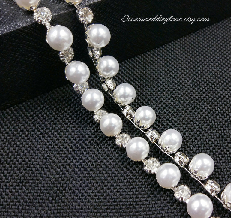 Crystal rhinestone beaded pearls trim1/2Yard Pearl Rhinestone | Etsy