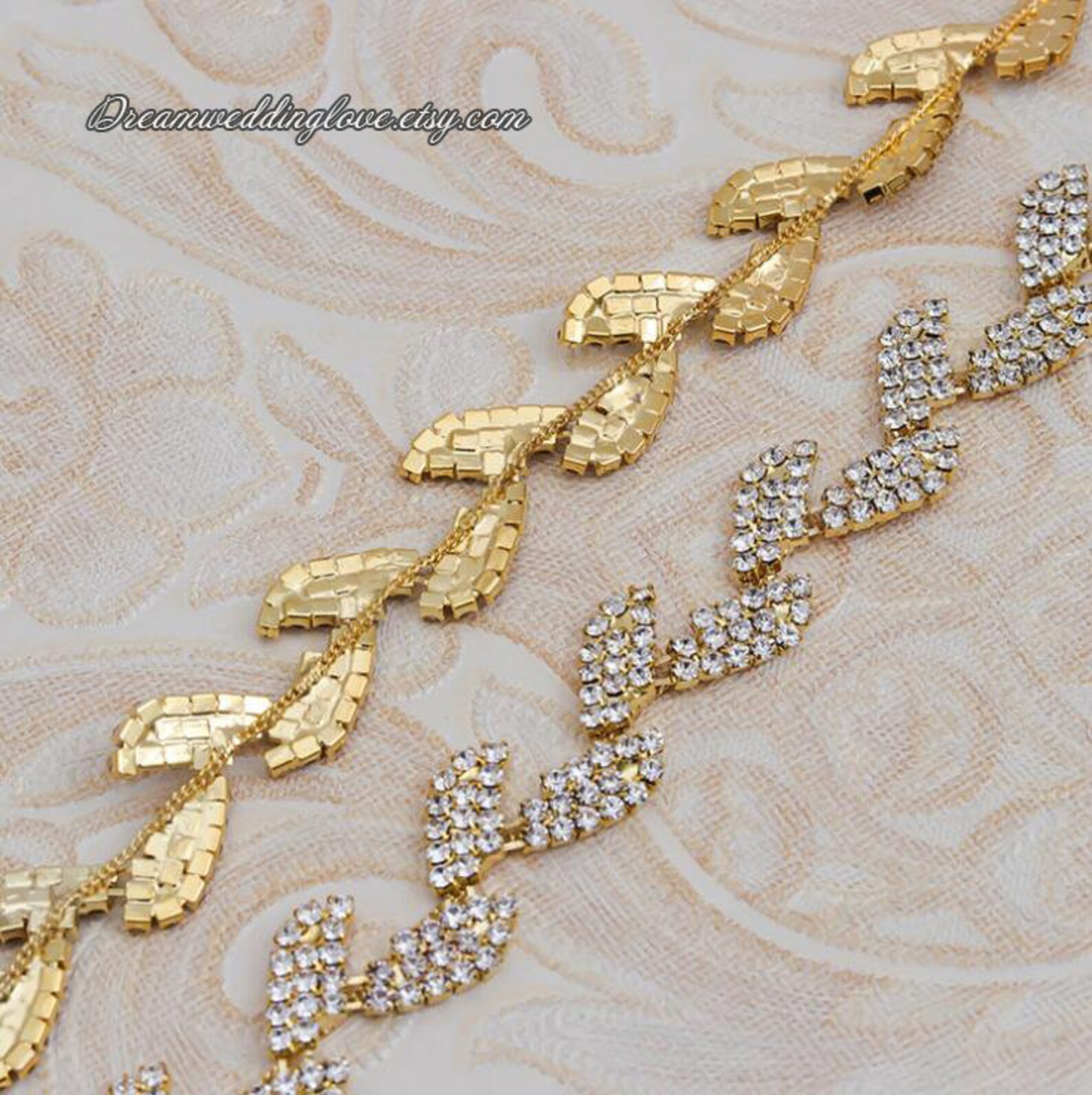 Leaf Rhinestone Trimsilver Rhinestone Collar Applique Gold - Etsy